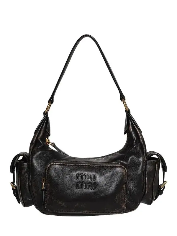 Miu Miu Pocket Nappa Leather Shoulder Bag - Brown