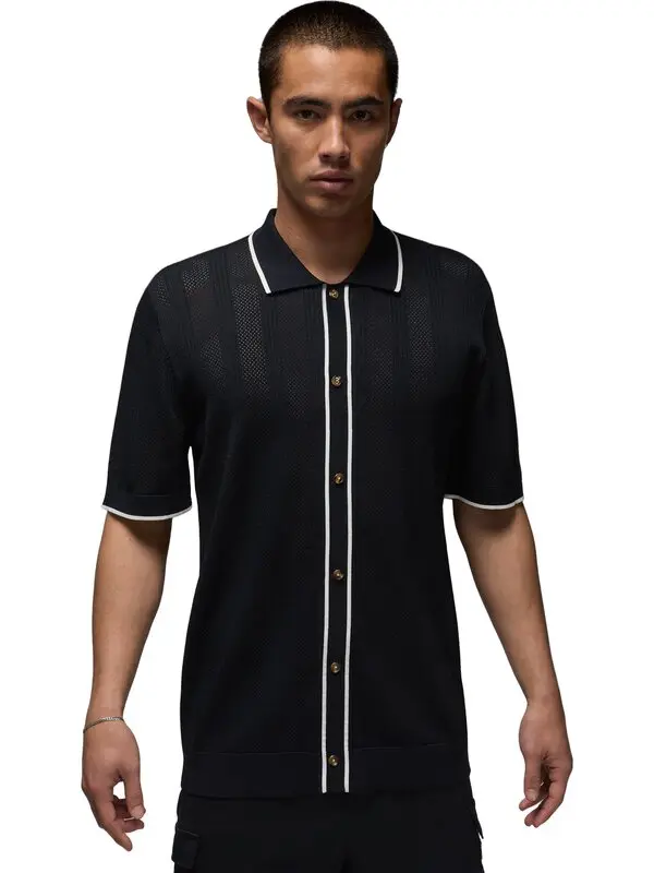 JORDAN Sport Âmenâs Knit Button-down Golf Top - Black