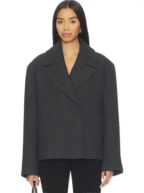 EAVES Oak Manteco Wool Cropped Pea Coat - Dark Grey