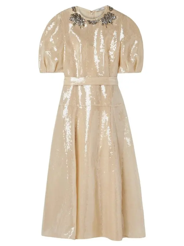 Erdem Crystal-embellished Sequined Organza Midi Dress - Neutrals