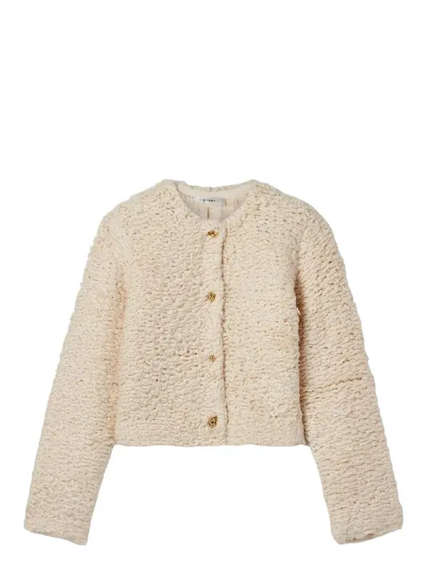 FRAME The Shag Cropped Knitted Cardigan - Cream