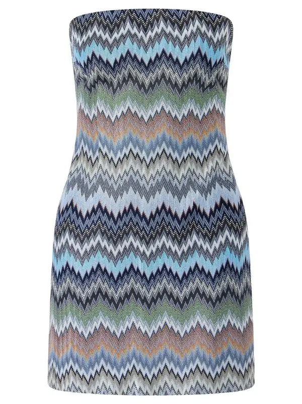 Missoni Strapless Striped Crochet-knit Mini Dress - Blue