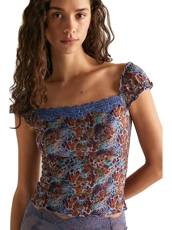 Free People Mix & Match Baby Tee - Washed Animal Denim Combo