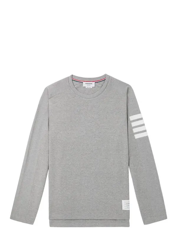 Thom Browne Logo-appliquéd Striped Cotton-jersey T-shirt - Gray