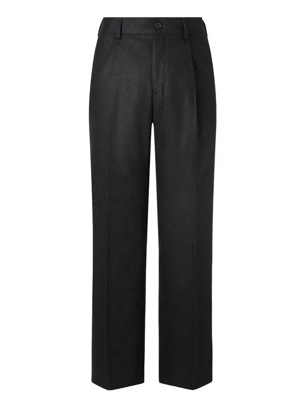Mr P. Straight-leg Pleated Cashmere-blend Flannel Suit Trousers - Black