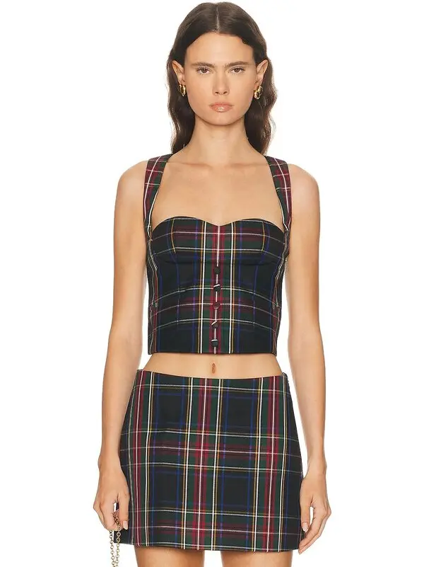 Retrofete Donella Waistcoat Top - Black Tartan