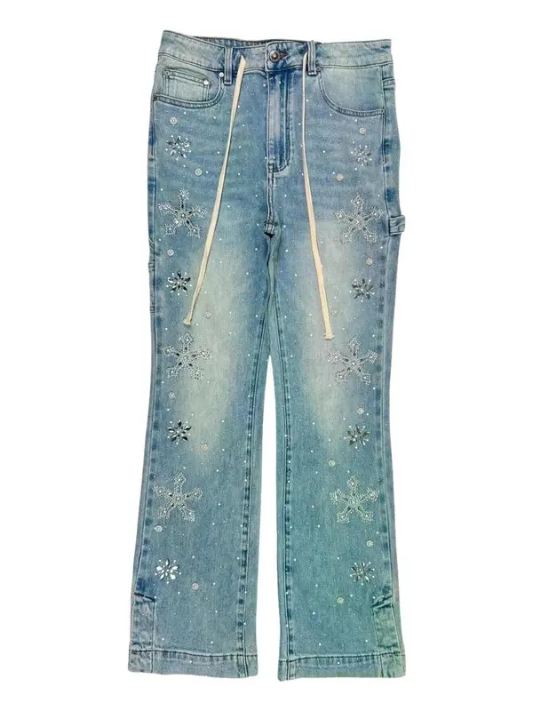 DUAA Righteous Rhinestone-embellished Distressed Jeans - Blue
