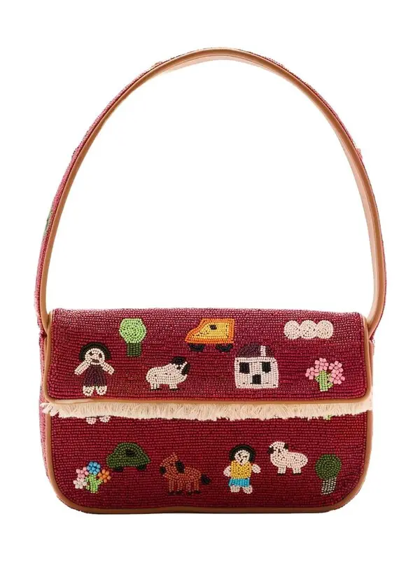 Staud Beaded Shoulder Bag With Fringe - Red