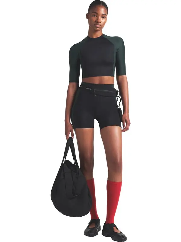 SKIMS Colorblocked Padded Half Sleeve Crop Top - Obsidian And Dark Teal