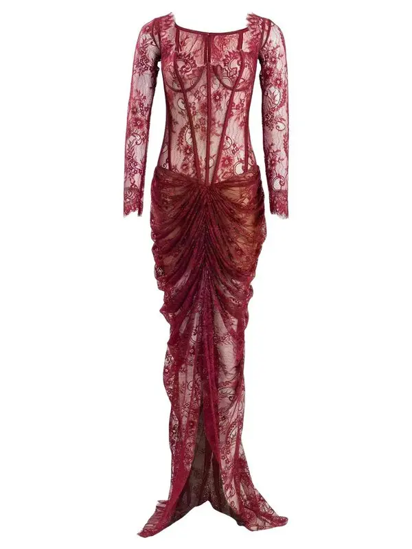 ANA RADU Lace Detailed Maxi Dress - Red