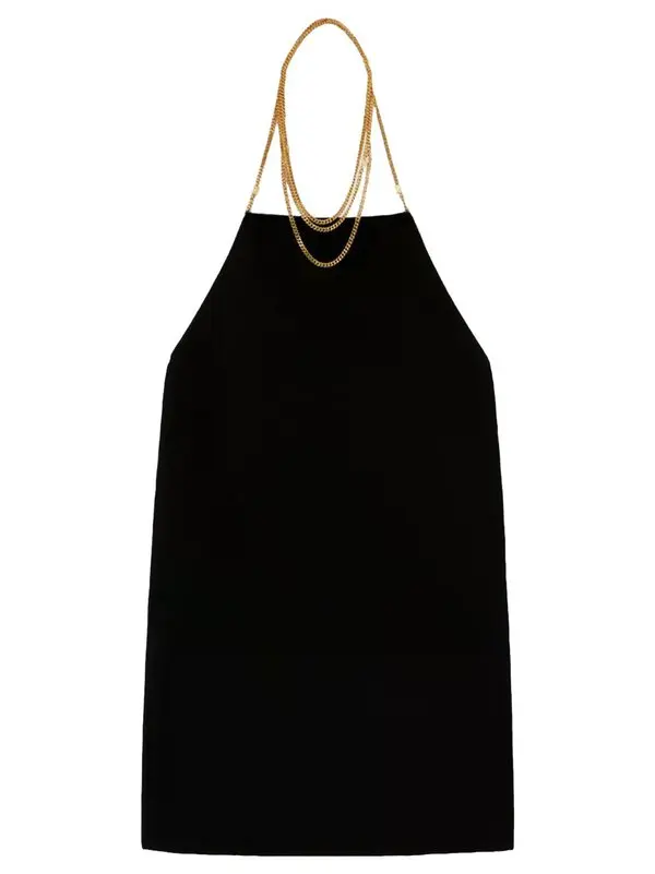 Palm Angels Chain-embellished Velvet Halterneck Dress - Black
