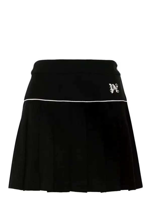 Palm Angels Monogram Pleated Mini Skirt - Black