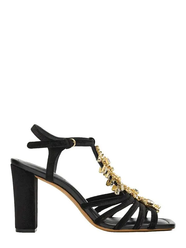 Ulla Johnson 100mm Bianca Crystal T-strap Velvet Sandals - Black