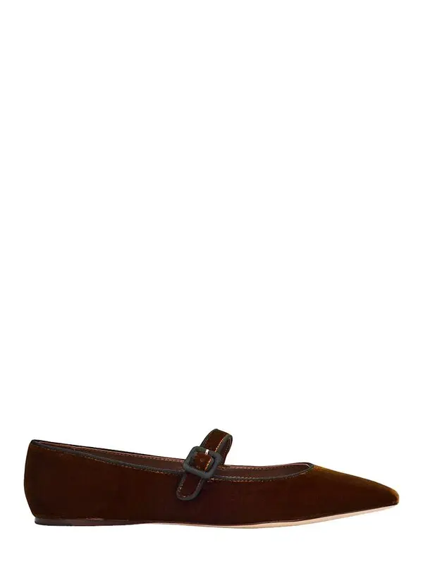 LOEFFLER RANDALL Ginger Velvet Mary Jane Ballerina Flats - Dark Brown