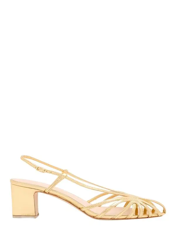 LOEFFLER RANDALL 65mm Priscilla Metallic Leather Lattice Mid-heel Sandals - Gold