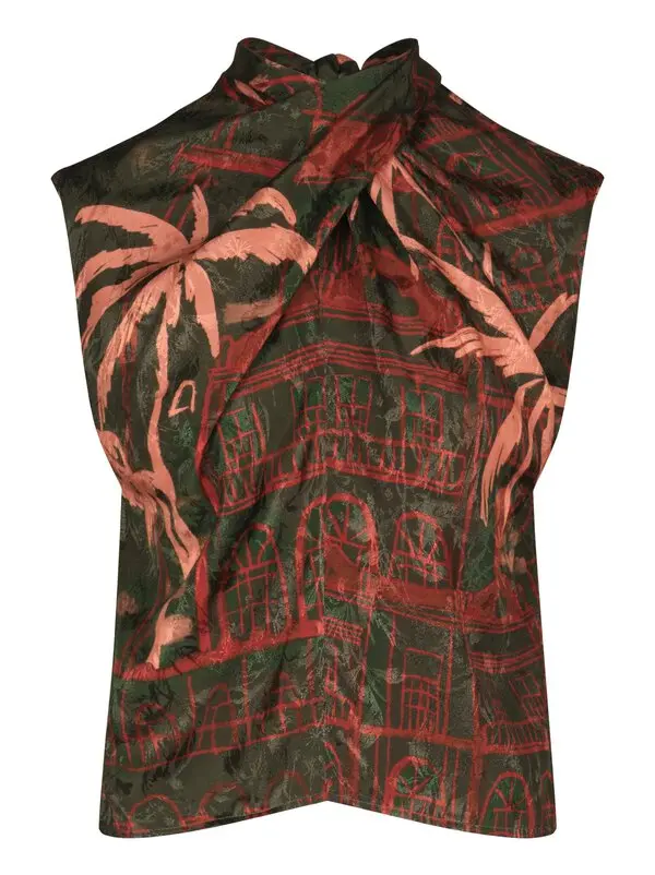 Johanna Ortiz Mystic Shore Satin-jacquard Top - Green