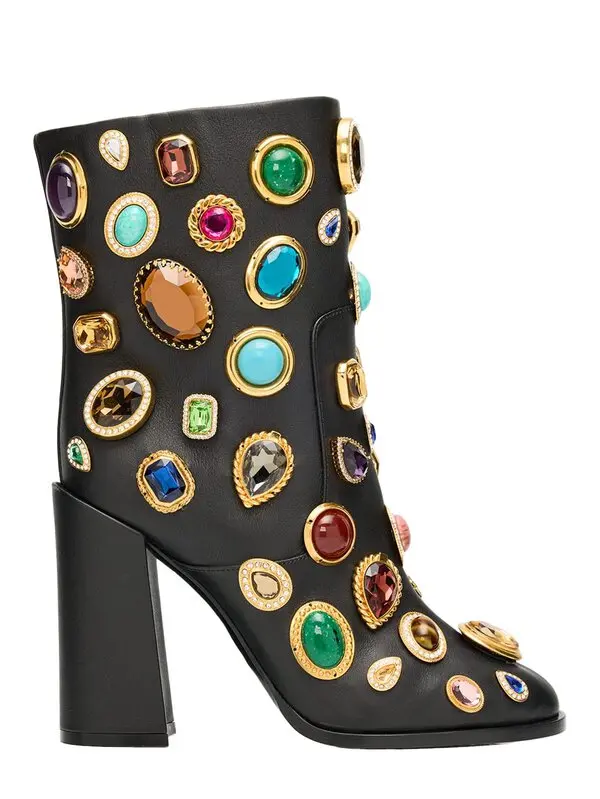 Dolce & Gabbana 105mm Stone-embellished Leather Ankle Boots - Black