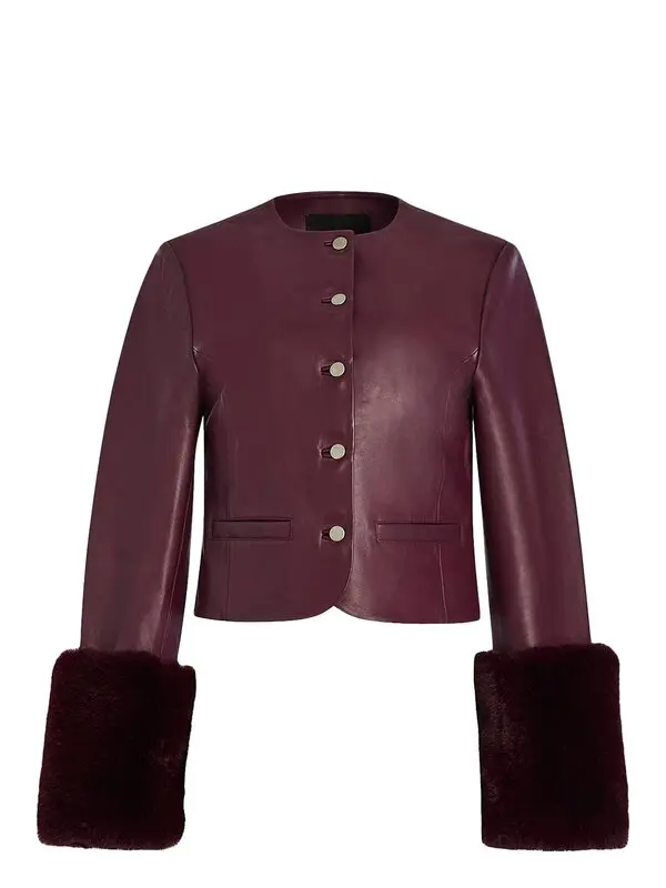 Retrofete Talvi Leather Jacket With Faux Fur Cuffs - Bordeaux