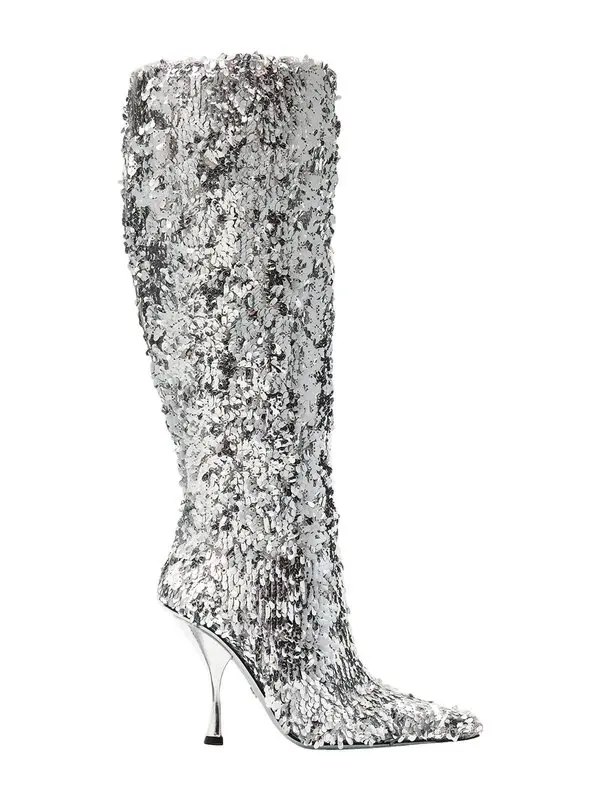 Dolce & Gabbana 105mm Paillette Knee-high Boots - Argento