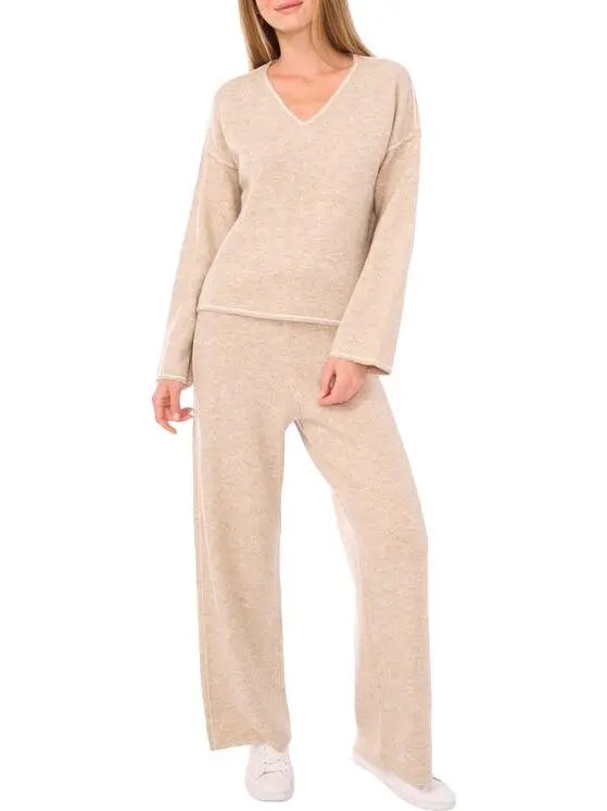 Vince Camuto V-neck Sweater & Pants Set - Oatmeal