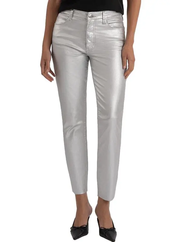 SWAT FAME Charlize Fab Ab Metallic Coated Ankle Cigarette Jeans - Silver