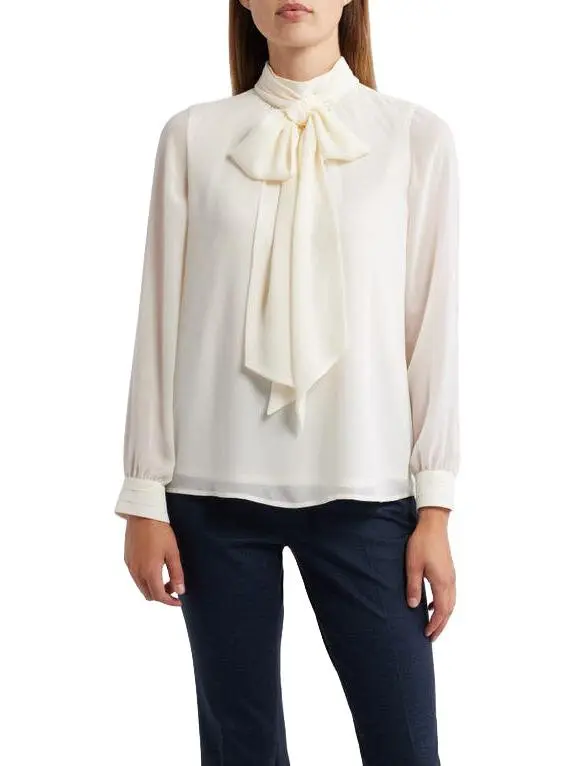 Anne Klein Tie Neck Blouse - White Dove