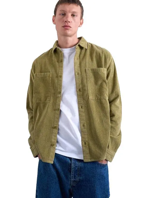 Topman Long Sleeve Regular Fit Corduroy Button-up Shirt - Light Green