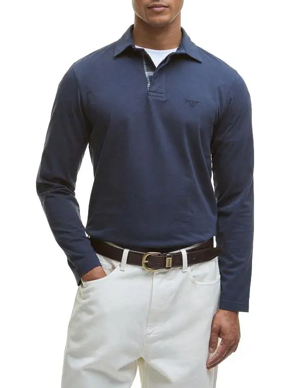 Barbour Margrove Tailored Fit Long Sleeve Cotton Polo - Navy
