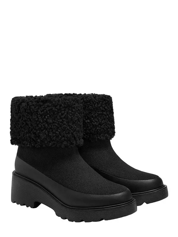 Vivaia Faux Fur Platform Wedge Boots - Black