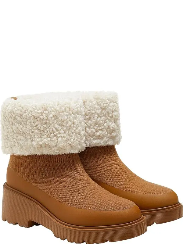 Vivaia Faux Fur Platform Wedge Boots - Caramel