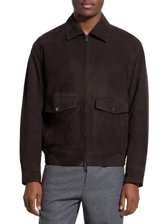 Theory Reece Leather Aviator Jacket - Brownwood