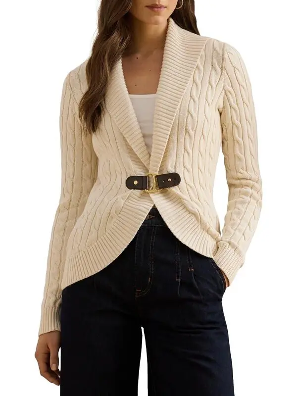 Ralph Lauren Cable Stitch Belted Cardigan - Mascarpone Cream