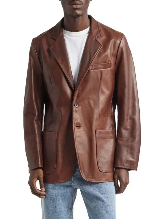 SECOND / LAYER Saico Leather Blazer - Brown