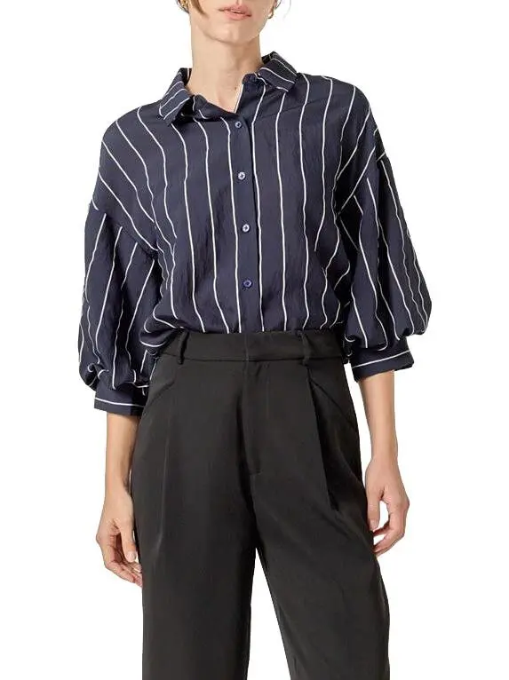 English Factory Striped Balloon Sleeve Shirt - Navy/white
