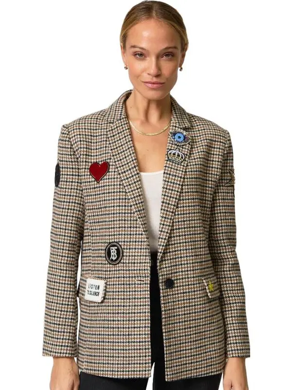 Central Park West Lucky Patches Check Blazer - Houndstooth