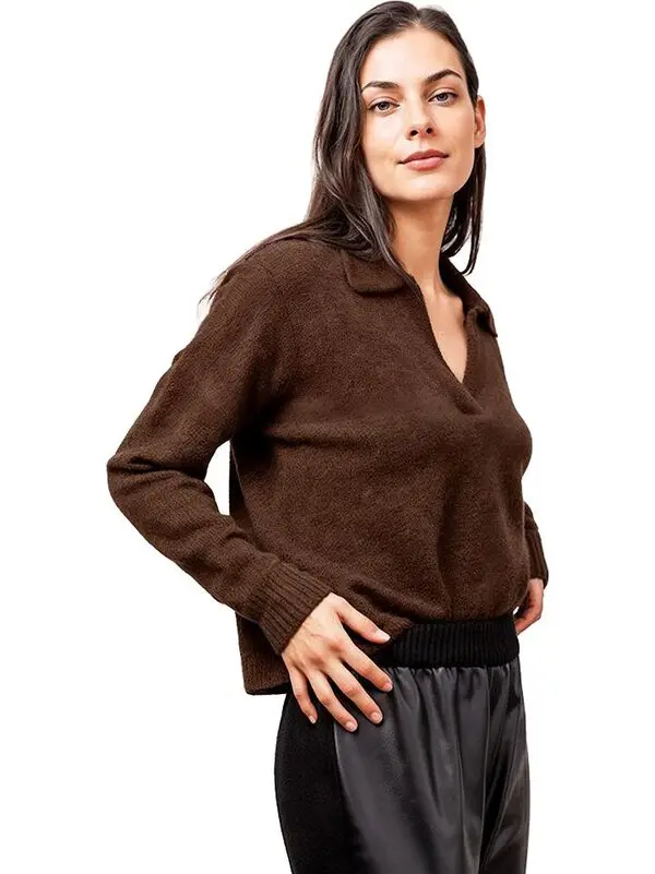 Central Park West Robbie V-neck Polo - Chocolate