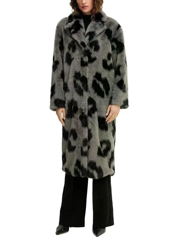 SILVIAN HEACH Leopard-print Collared Coat - Grey