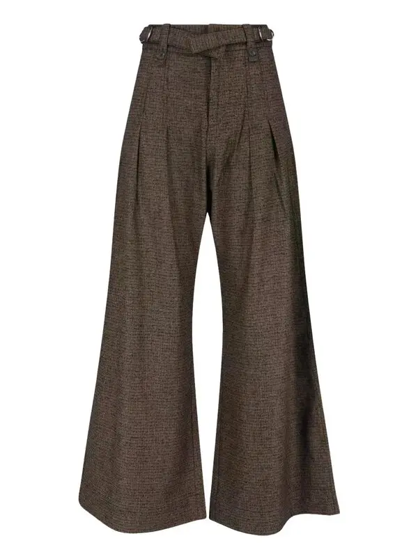 EUDON CHOI Pleated Wide Leg Trousers - Brown
