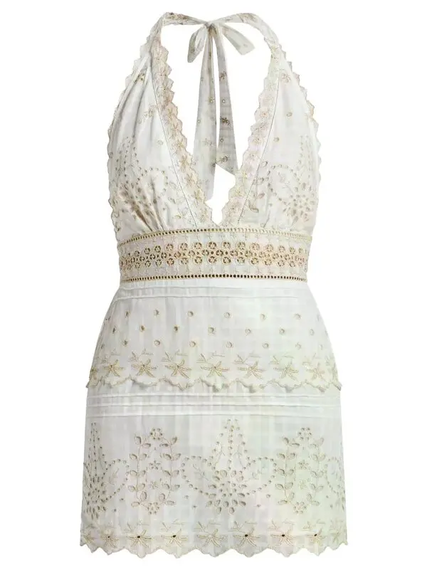 LoveShackFancy Aventine Guipure Embroidered Mini Dress - White