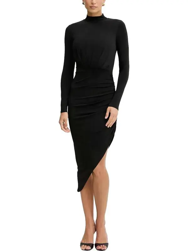 SILVIAN HEACH Long-sleeve High-neck Midi Dress - Black
