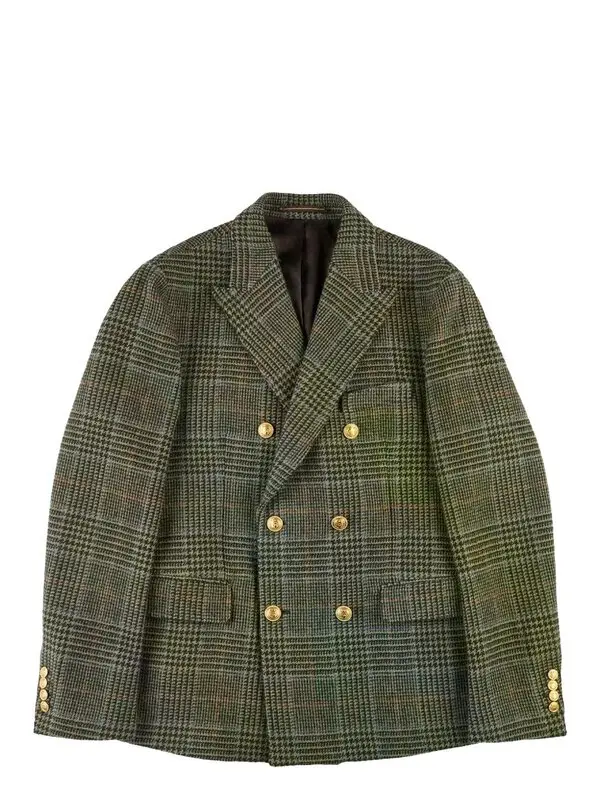 SLOWEAR X Incotex Double-breasted Prince Wales Blazer - Green
