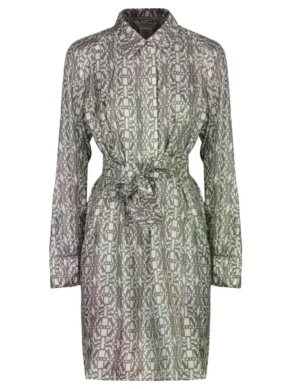 Max Mara Monogram Printed Mini Shirt Dress - Neutrals