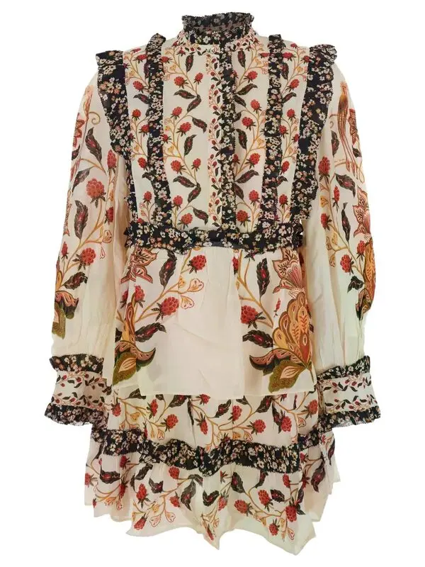 Farm Rio Floral-print Mini Dress - Neutrals