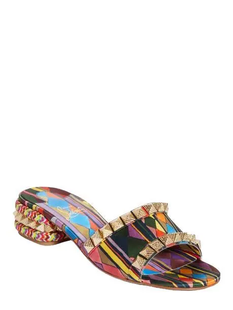 CHRISTIAN LOUBOUTIN Pyramule Slide Sandal - Rainbow Multi/gold