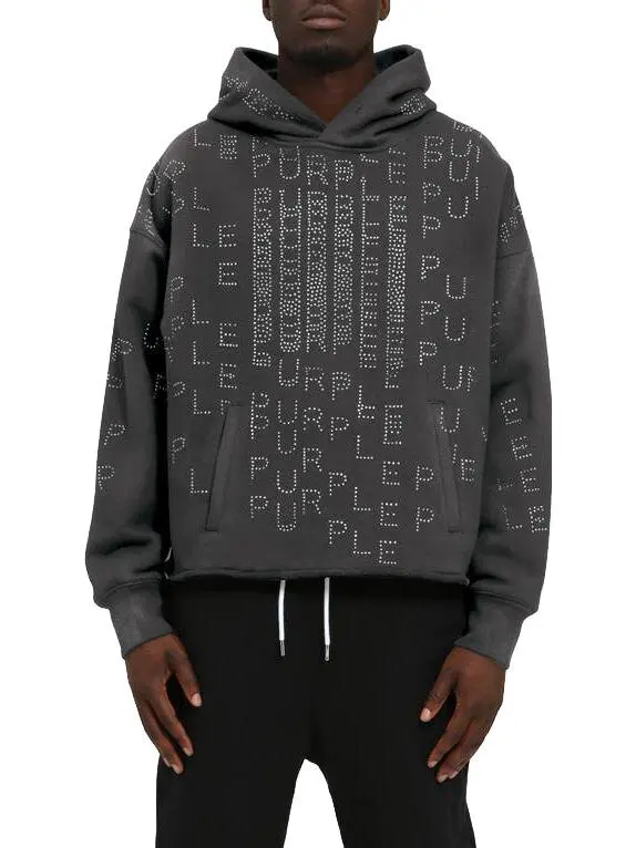 PURPLE BRAND Rhinestone Fleece Hoodie - Black