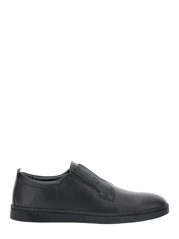 FERRAGAMO Embossed Logo Leather Slip-on Sneakers - Black
