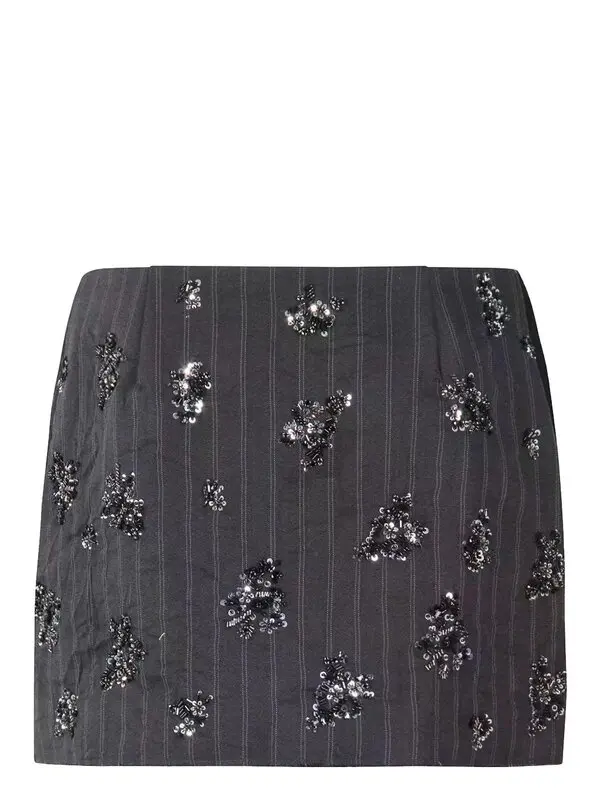 Simkhai Pinstripe Embellished Mini Skirt - Grey