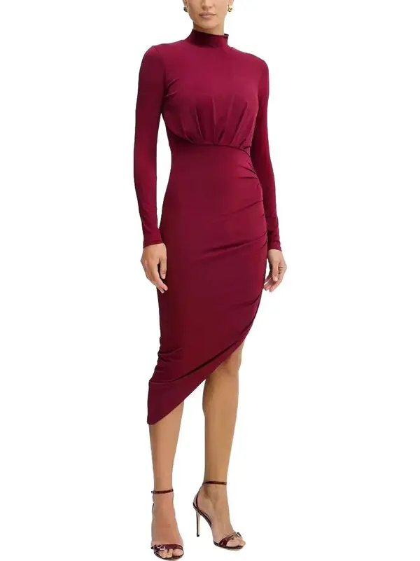 SILVIAN HEACH High-neck Ruched Midi Dress - Red