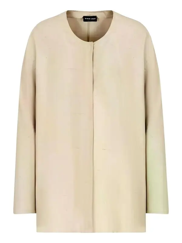 Giorgio Armani Collarless Silk Shirt - Neutrals