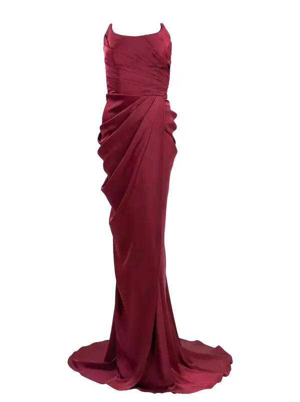 ANA RADU Ruched Side-slit Maxi Dress - Red